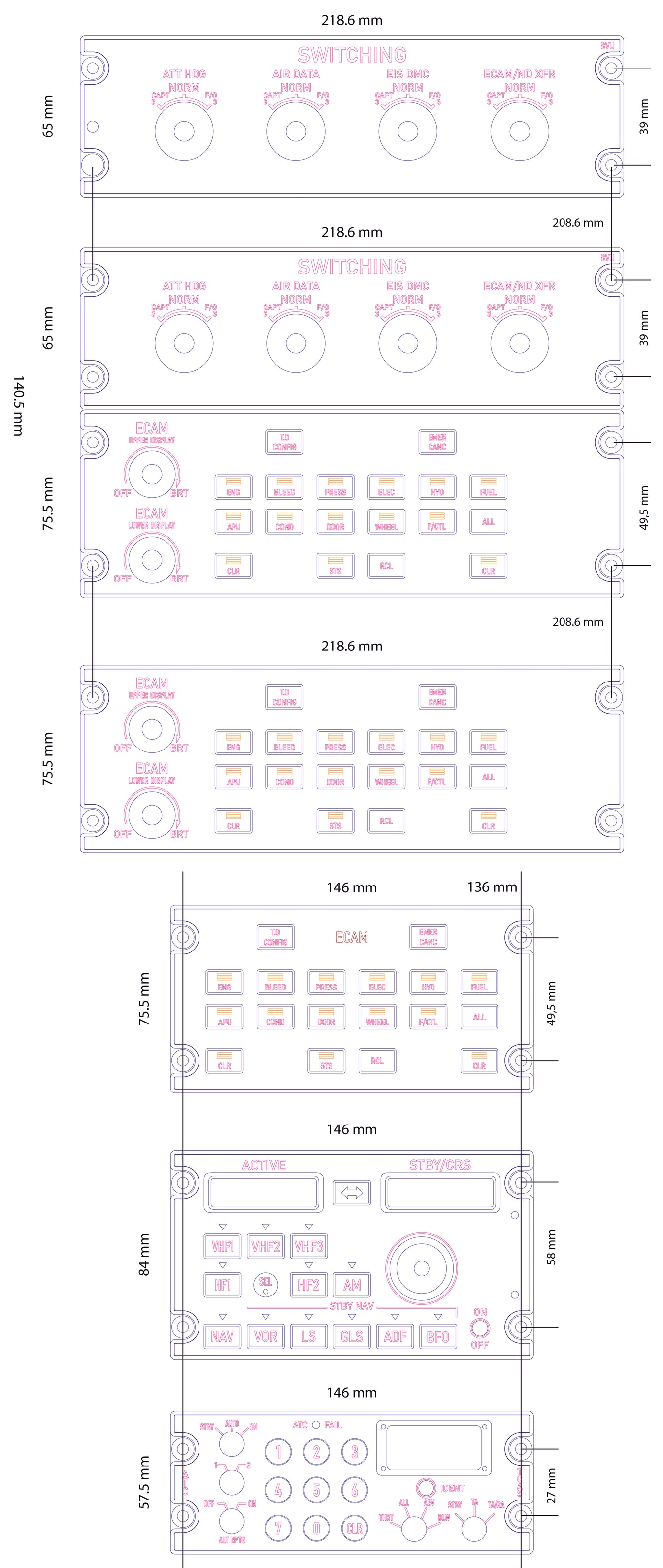 SIM GAUGES Airbus A320 RMP Panel – Flight Simulator Hardware for MSFS/XPLANE – Sim Gauges