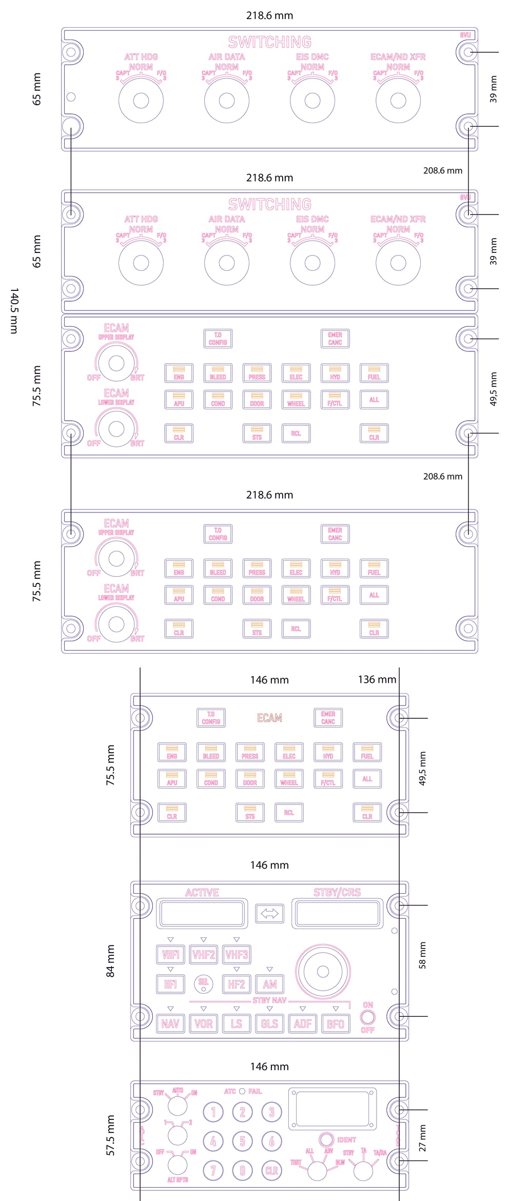 SIM GAUGES Airbus A320 RMP Panel – Flight Simulator Hardware for MSFS ...